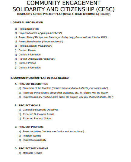 Action Plan For A Community Educational Project & COMMUNITY ACTION ...
