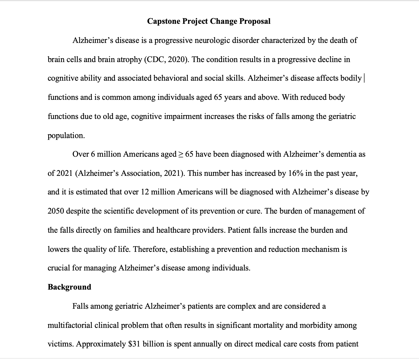 NRS 493 Benchmark – Capstone Project Change Proposal - BSN Capstone ...